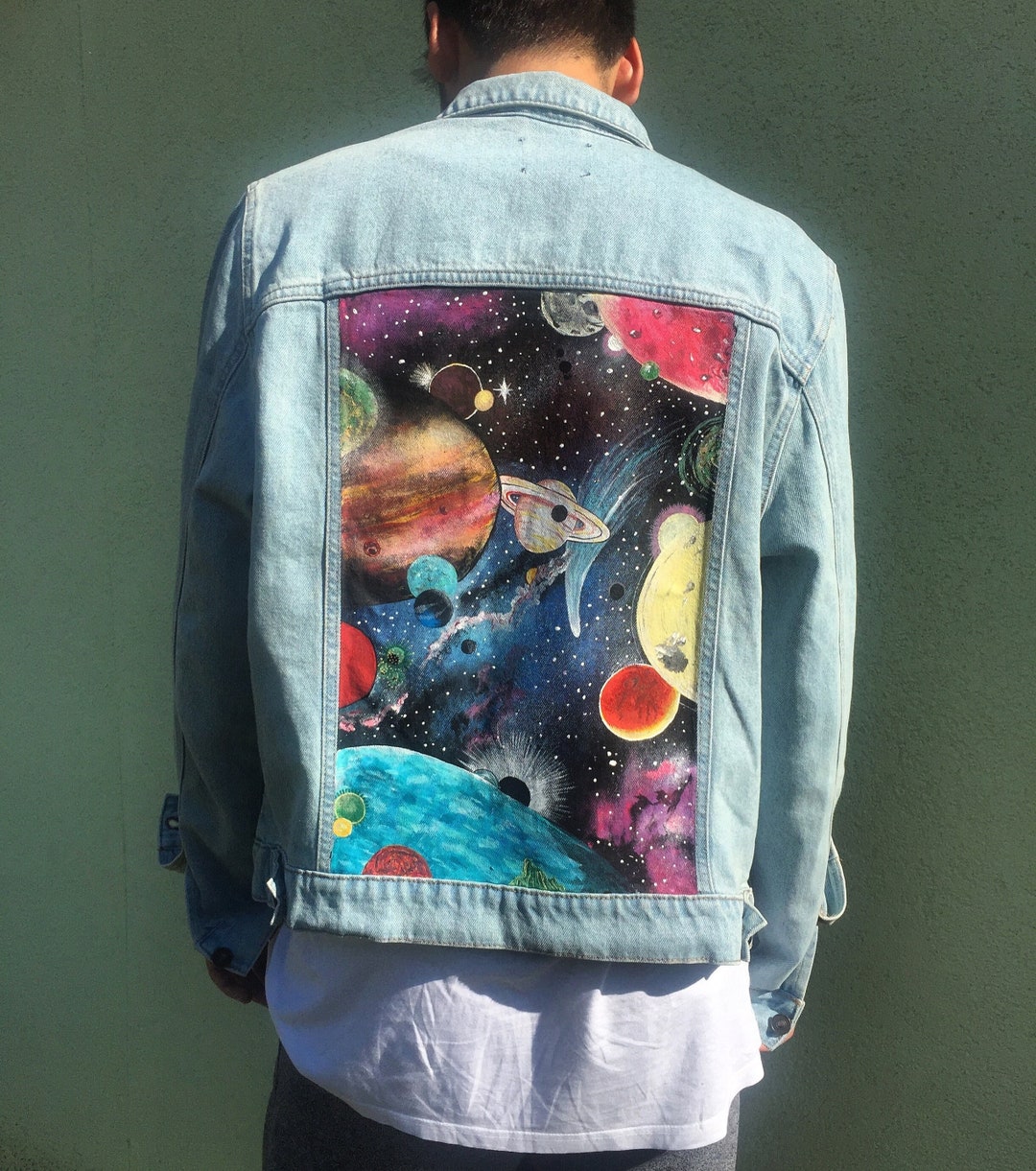 Hand Painted Jacket Galaxy Space Universe Planets Stars Nebula Custom ...