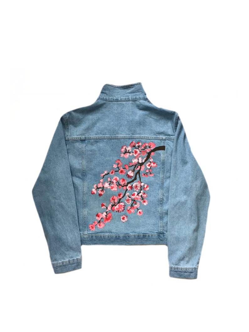 Hand-painted Cherry Blossom Denim Jacket: Hanami Sakura Art - Etsy