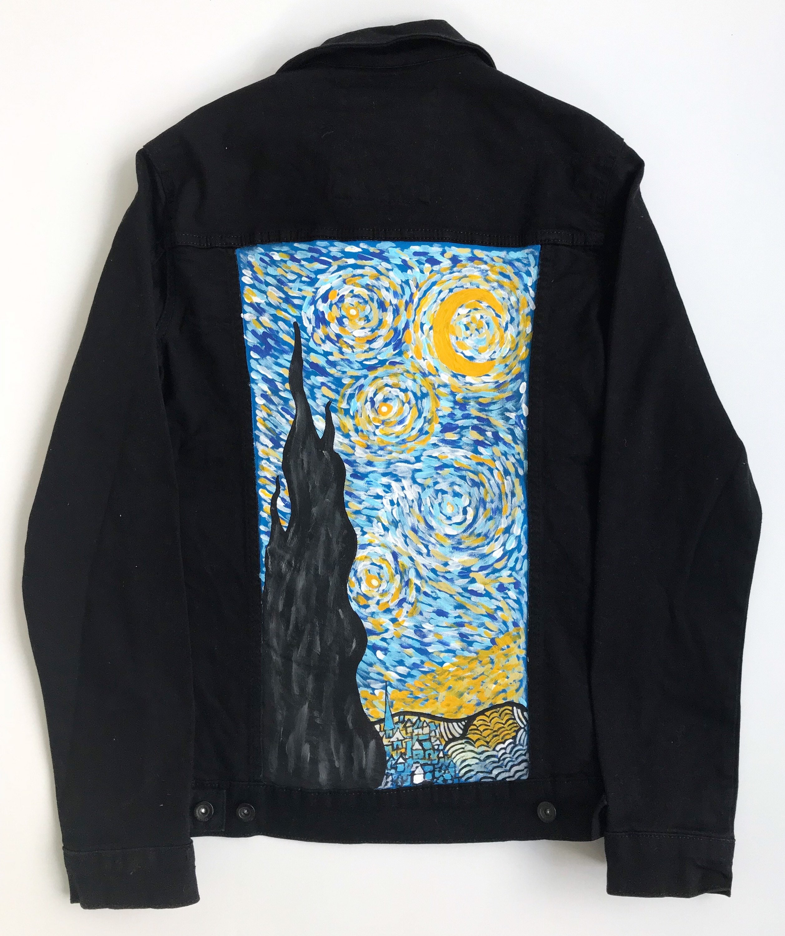 Hand-painted Starry Night Denim Jacket: Van Gogh Artwear - Etsy