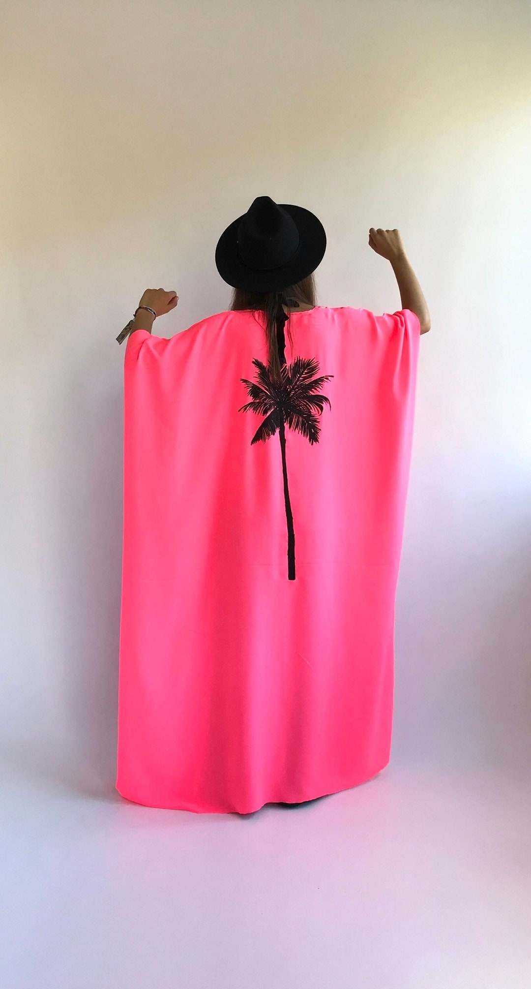 Neon Pink Palm Tree Kimono Dressing Gown,luxury Loungewear Bathrobe ...