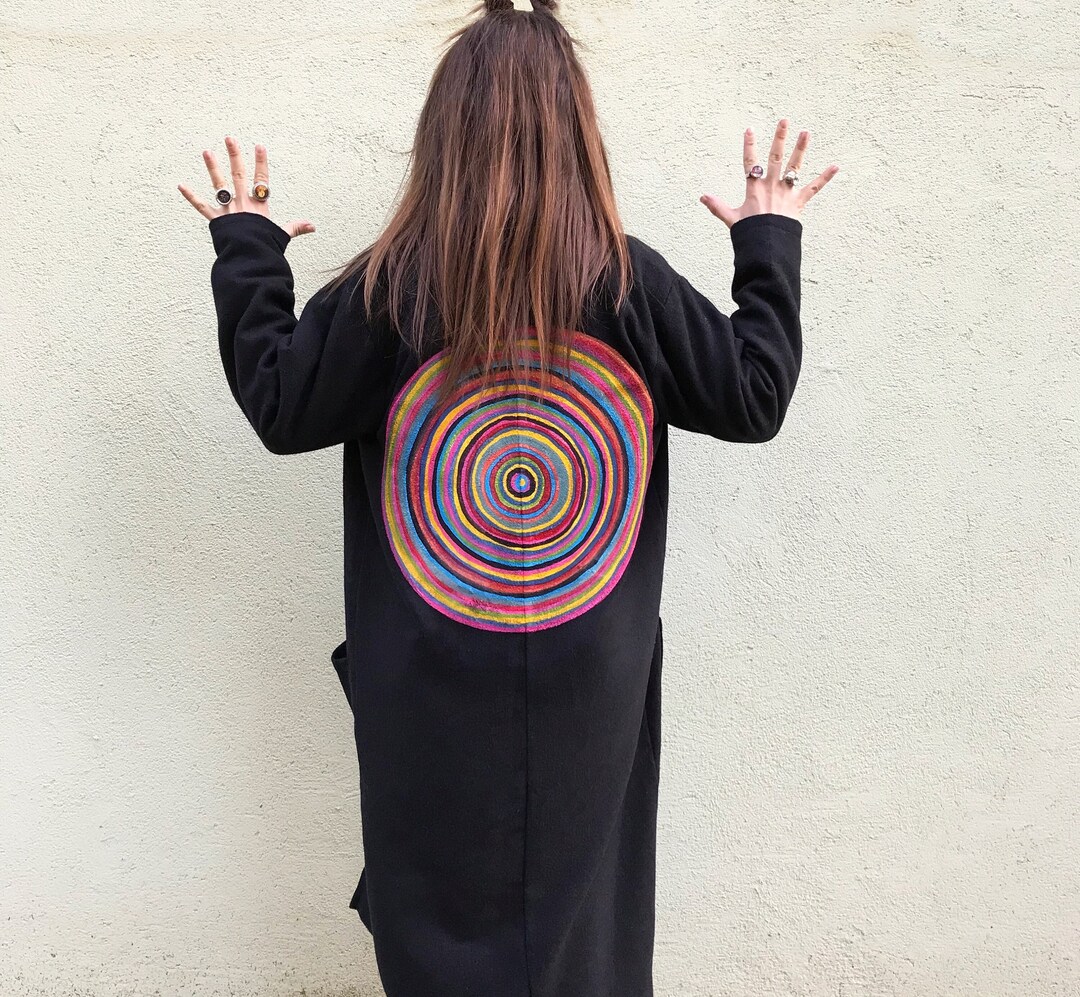 Hand Painted Coat Overcoat Winter Women Wool Coat, Long Coat Autumn ...