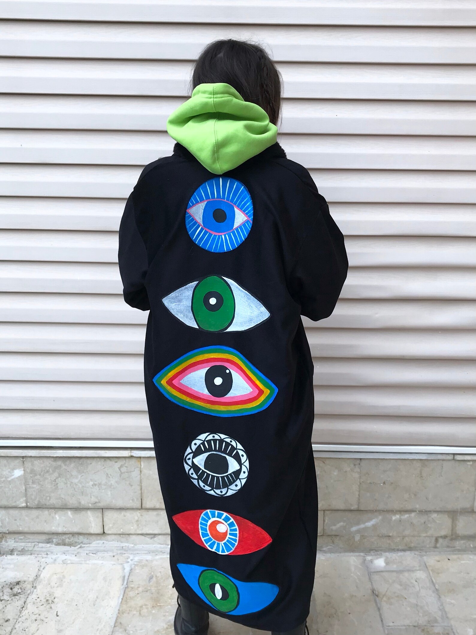 Hand-painted Wool Overcoat: Colorful Eye Design, Occult Fashion - Etsy UK