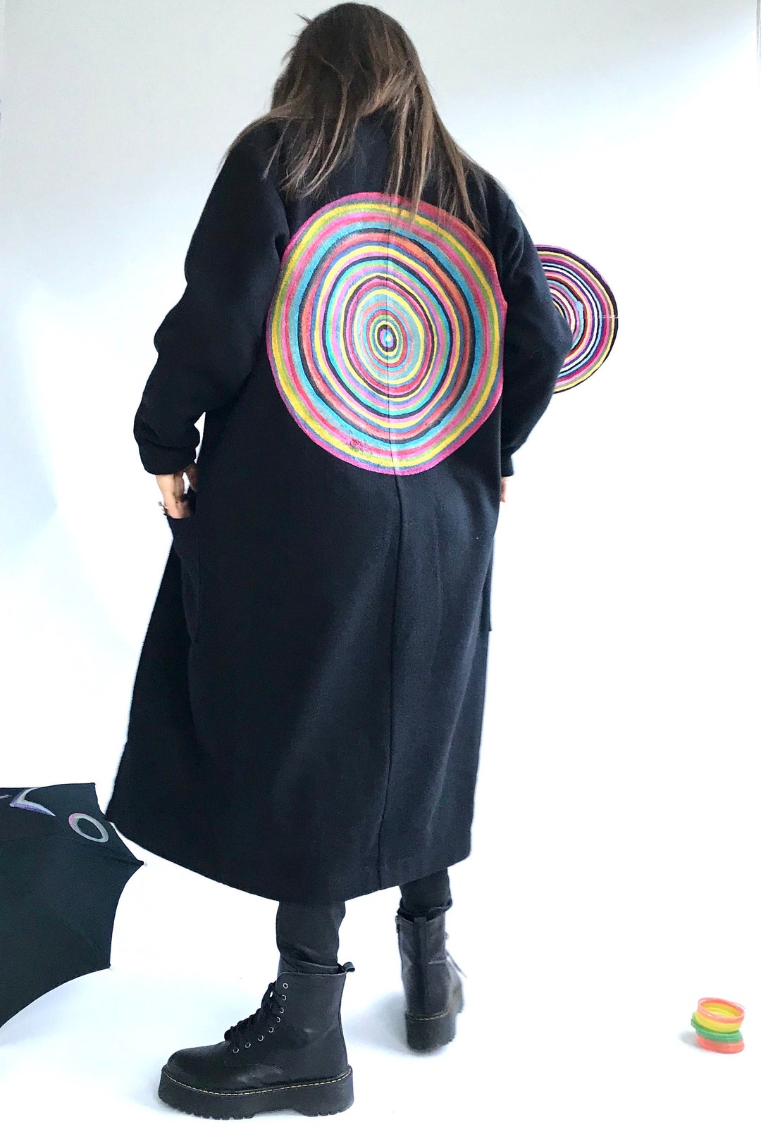 Hand Painted Coat Overcoat Winter Women Wool Coat, Long Coat Autumn ...