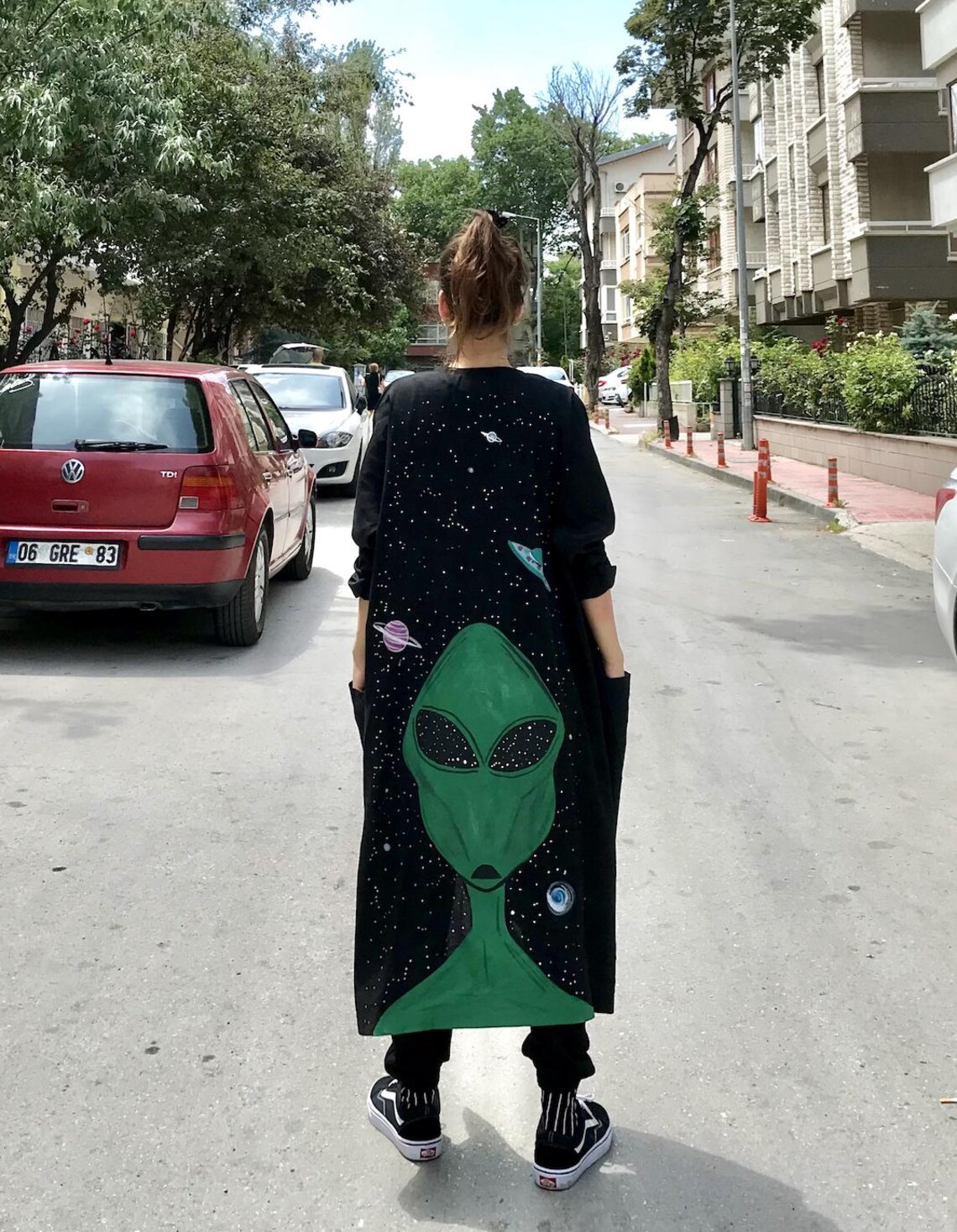 Hand-painted Alien Linen Kimono: Bohemian Space Kaftan Robe - Etsy