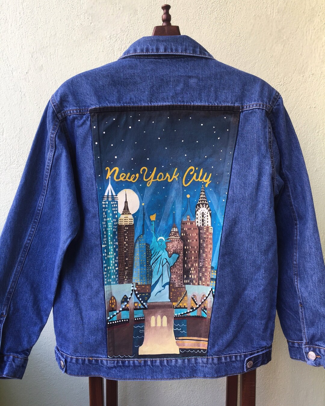 New York City Hand-painted Denim Jacket Personalized Art Jean Jacket ...