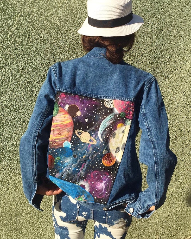 Hand Painted Jacket Galaxy Space Universe Planets Stars - Etsy