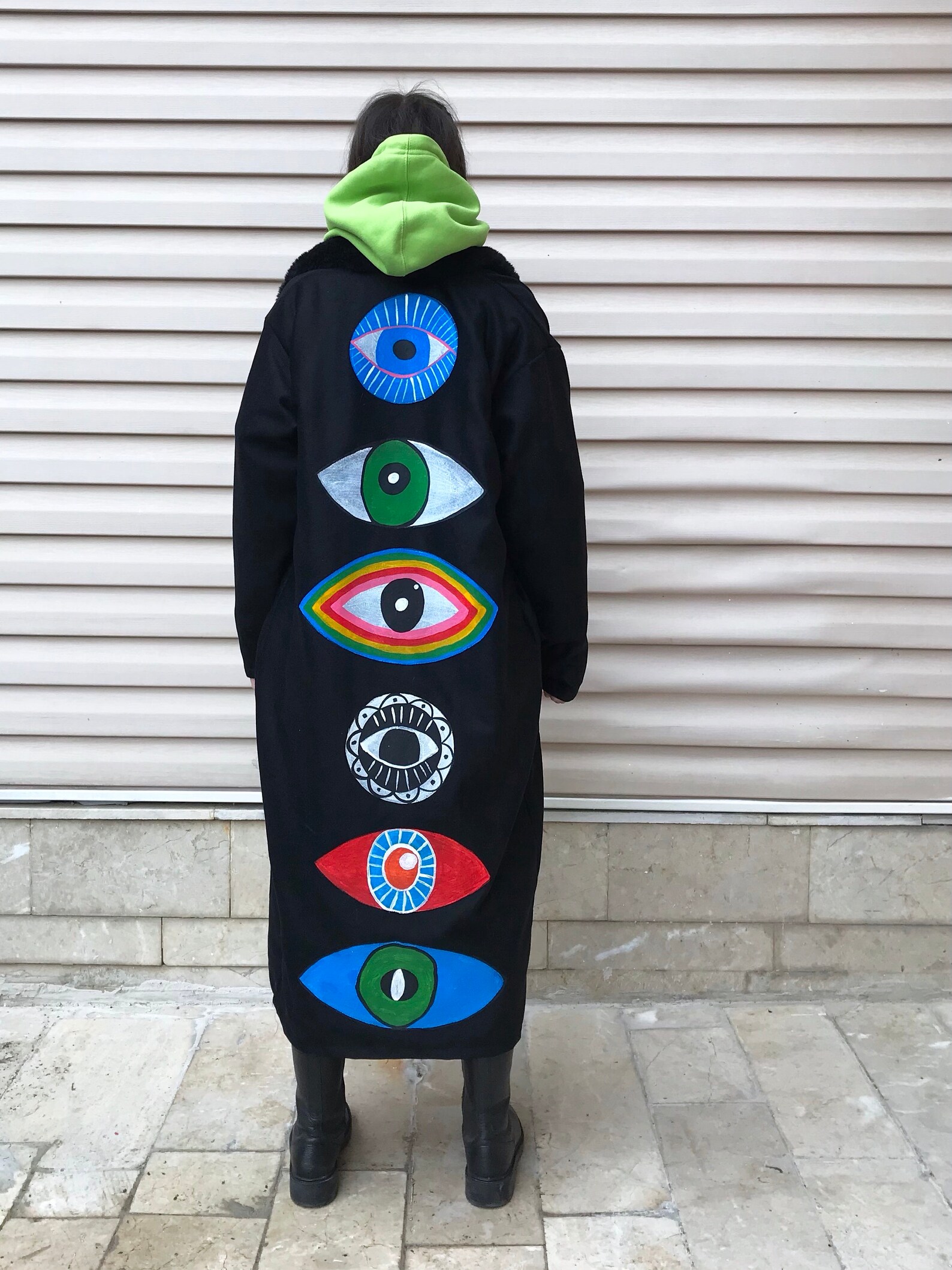 Hand-painted Wool Overcoat: Colorful Eye Design, Occult Fashion - Etsy