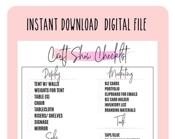 Craft Show Checklist Printable Instant Download Digital File Craft Fair ...