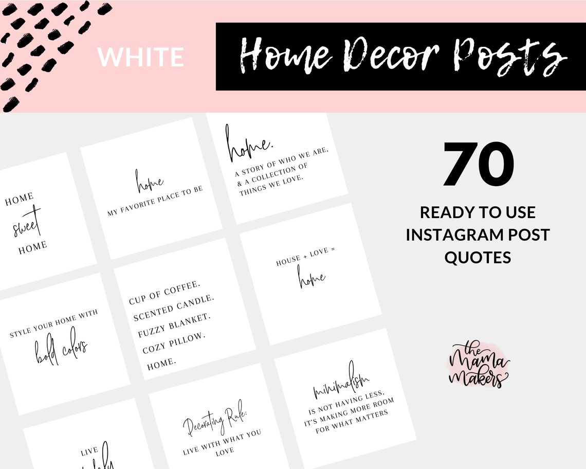 Home Decor Instagram Posts 55 Ready to Post Home Decor Quotes WHITE ...