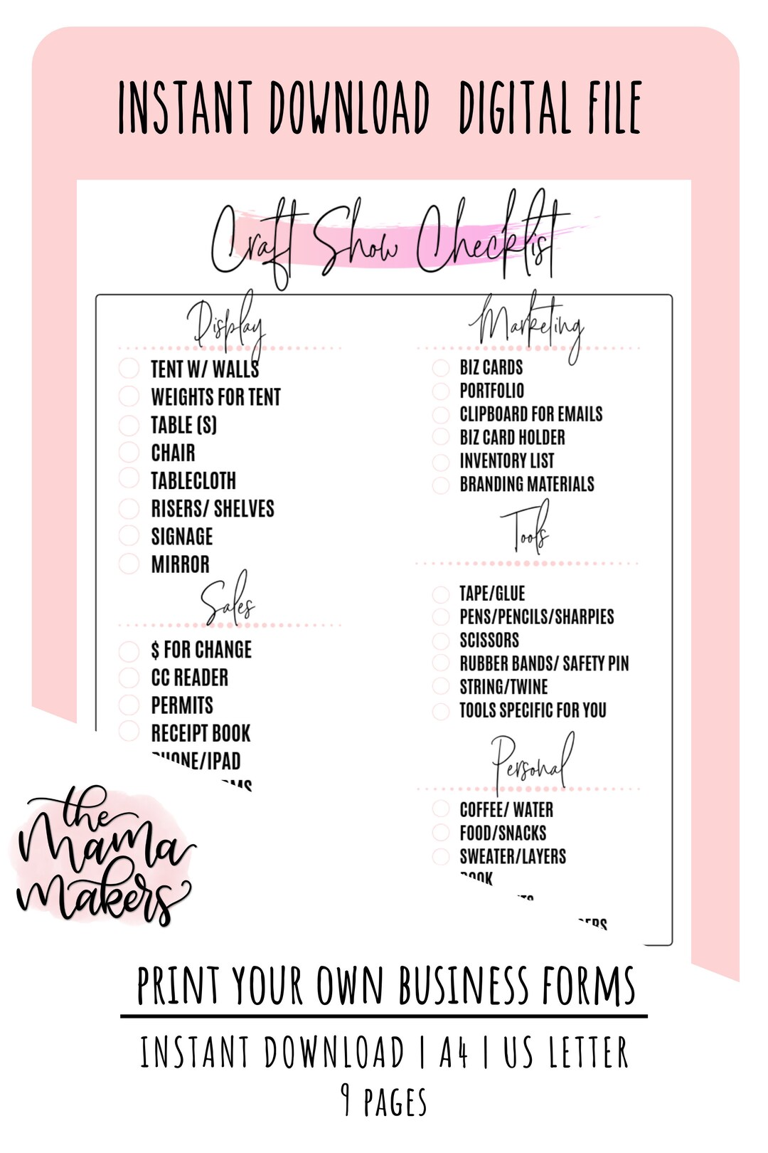 Craft Show Checklist Printable Instant Download Digital File Craft Fair ...