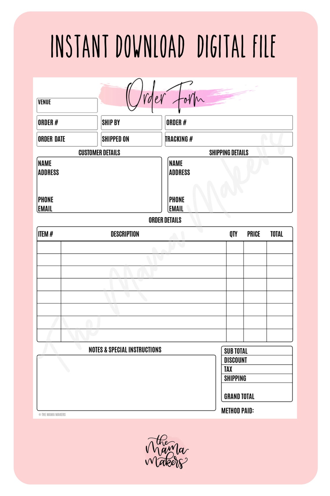 Craft Show Order Form Printable Instant Download Digital File Craft ...