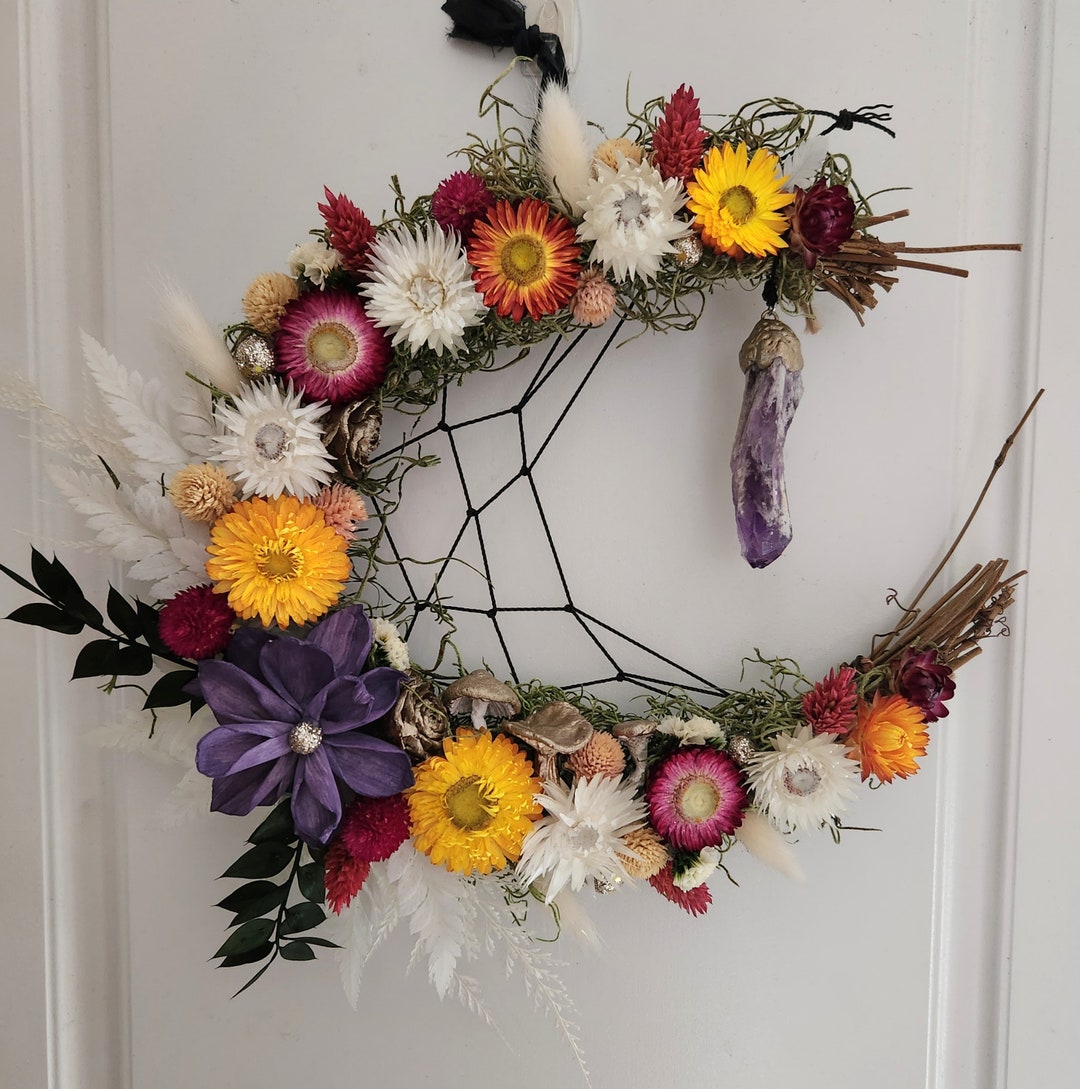 Amethyst Crystal Wreath Summer Solstice Goddess Crescent Moon ...