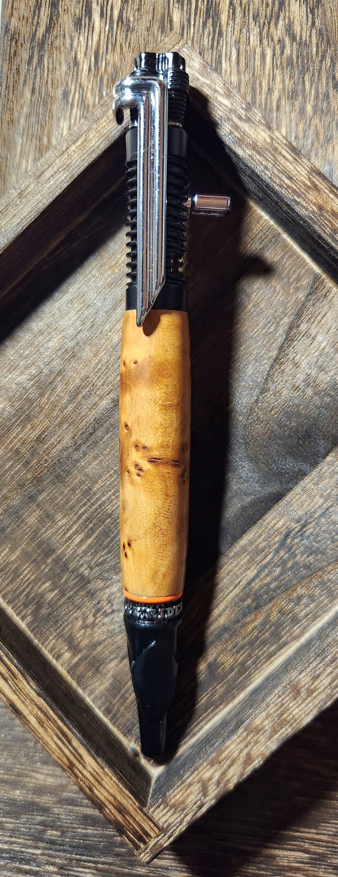 Handcrafted Burl Wood Ink Pen: Motorcycle Engine, Eagle Head - Black ...