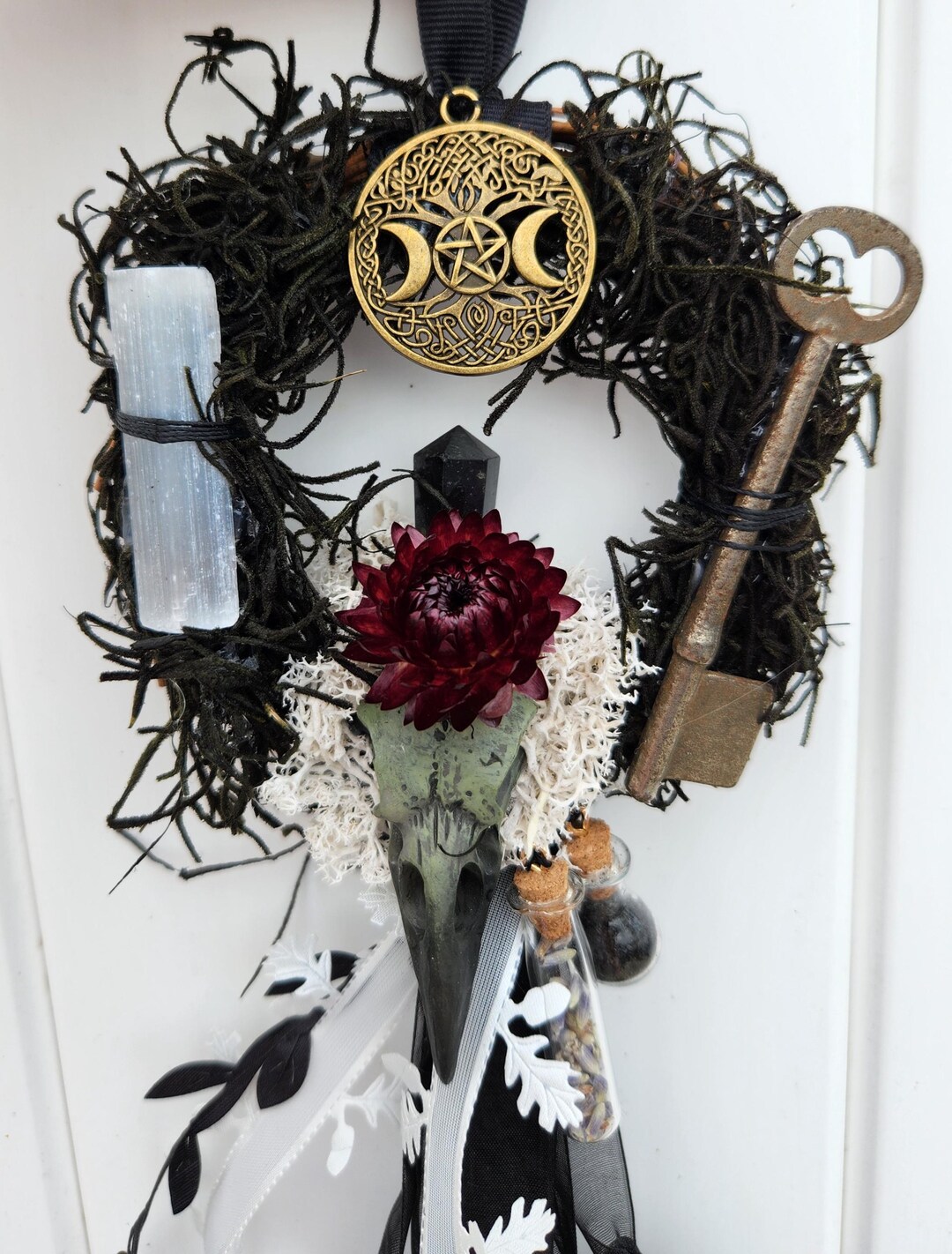 New Design Dark Forest Raven Skull Protection Witch Bells Real Skeleton ...