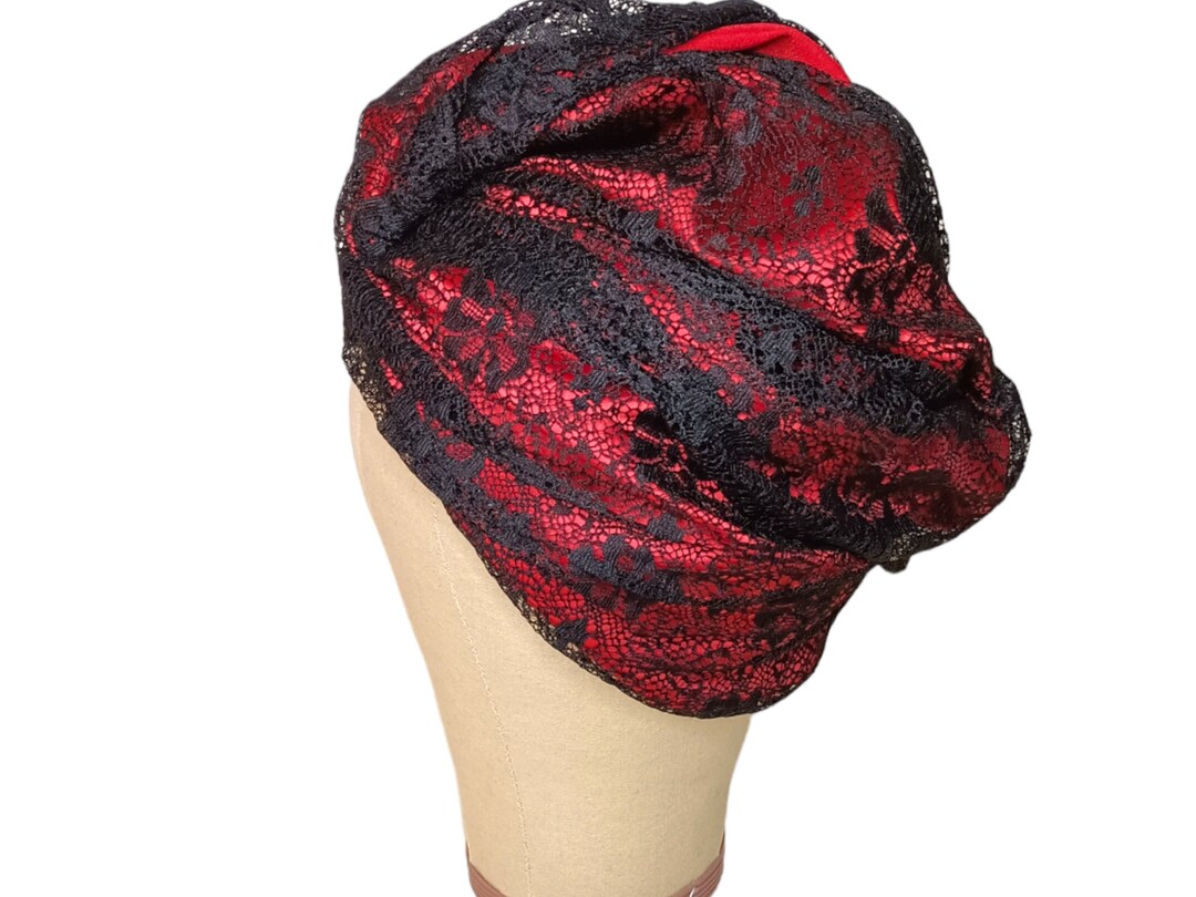 Red & Black Lace Turban: Elegant Twist Head Wrap - Etsy