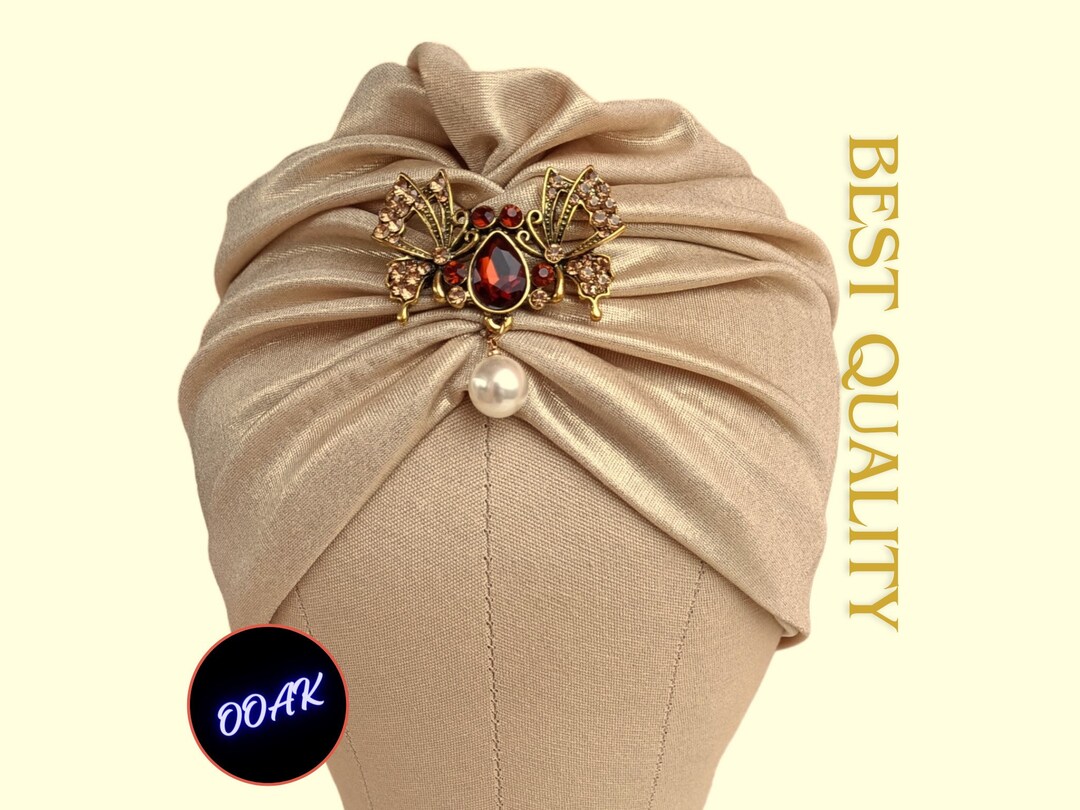 INSTANT TURBAN / LUXURY Gold Turban With Pin / Birthday Gift / Pre-tied ...