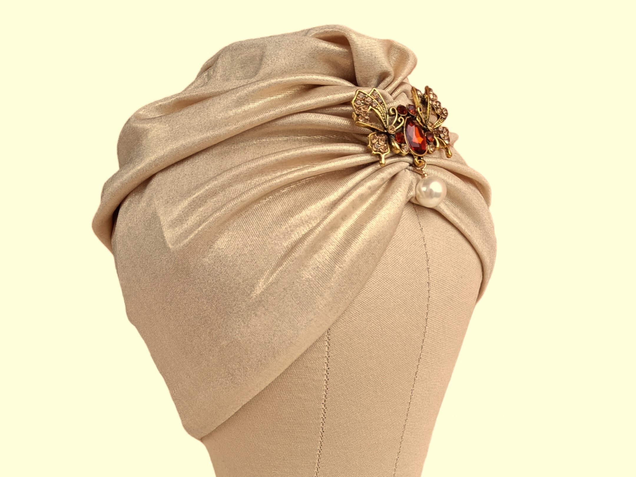 INSTANT TURBAN / LUXURY Gold Turban With Pin / Head Band / Pre-tied ...