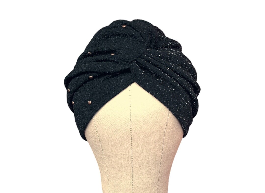Black Lurex Turban Hollywood Style Studded Turban Great Gatsby ...