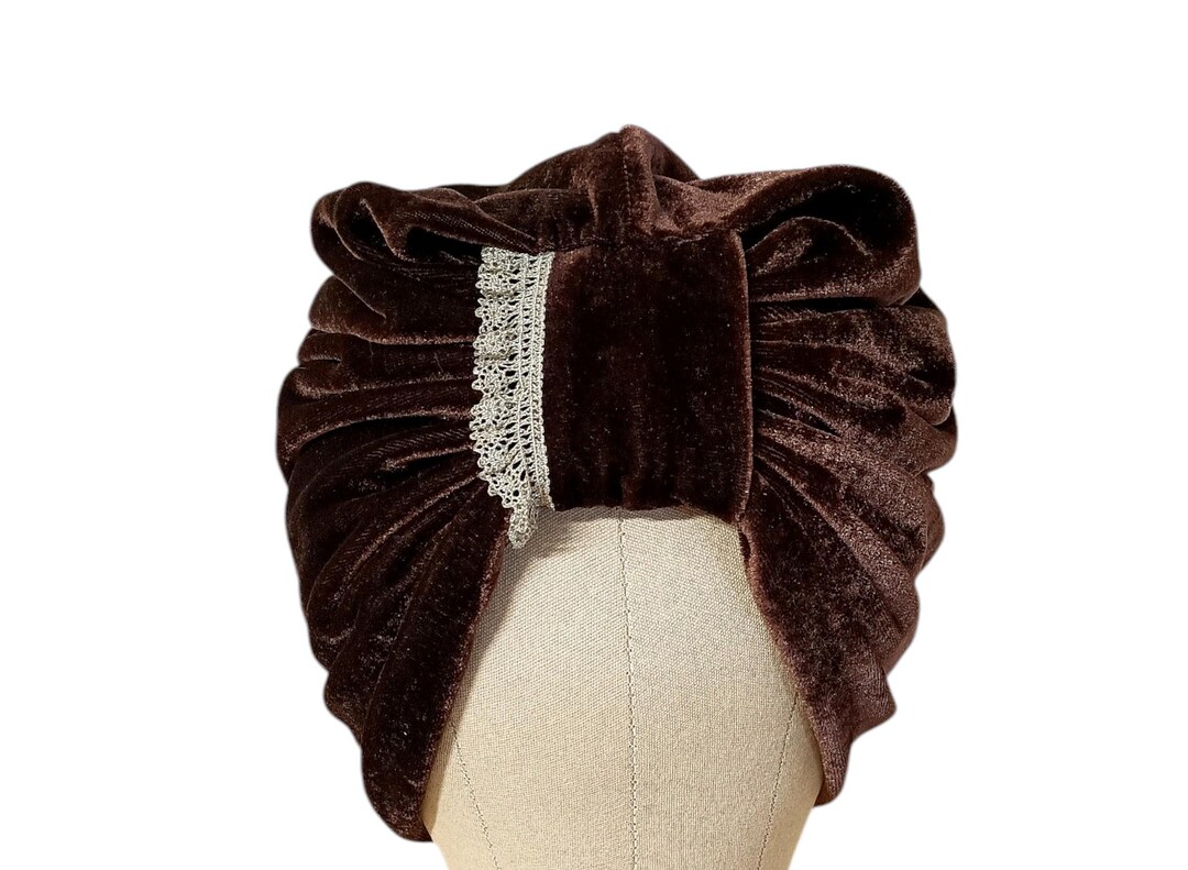 Brown VELVET Turban With Gold LACE, Elegant Warm Winter Headwear 40s ...