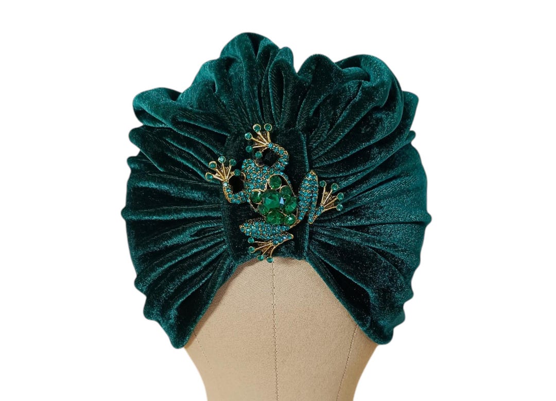 EMERALD Green VELVET Turban With Shiny BROOCH, Women's Warm Elegant ...