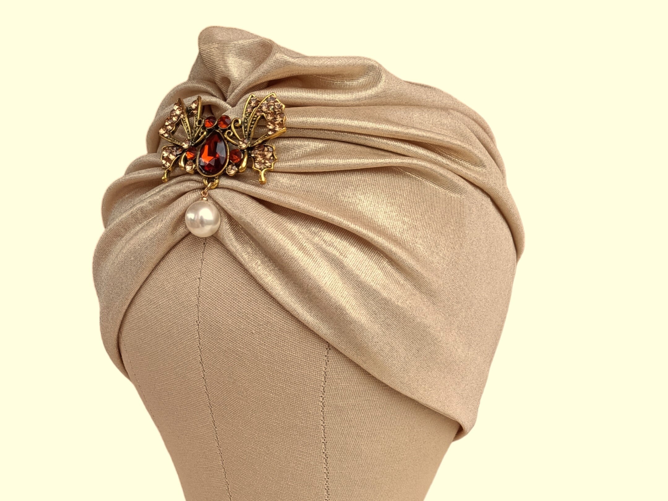INSTANT TURBAN / LUXURY Gold Turban With Pin / Head Band / Pre-tied ...