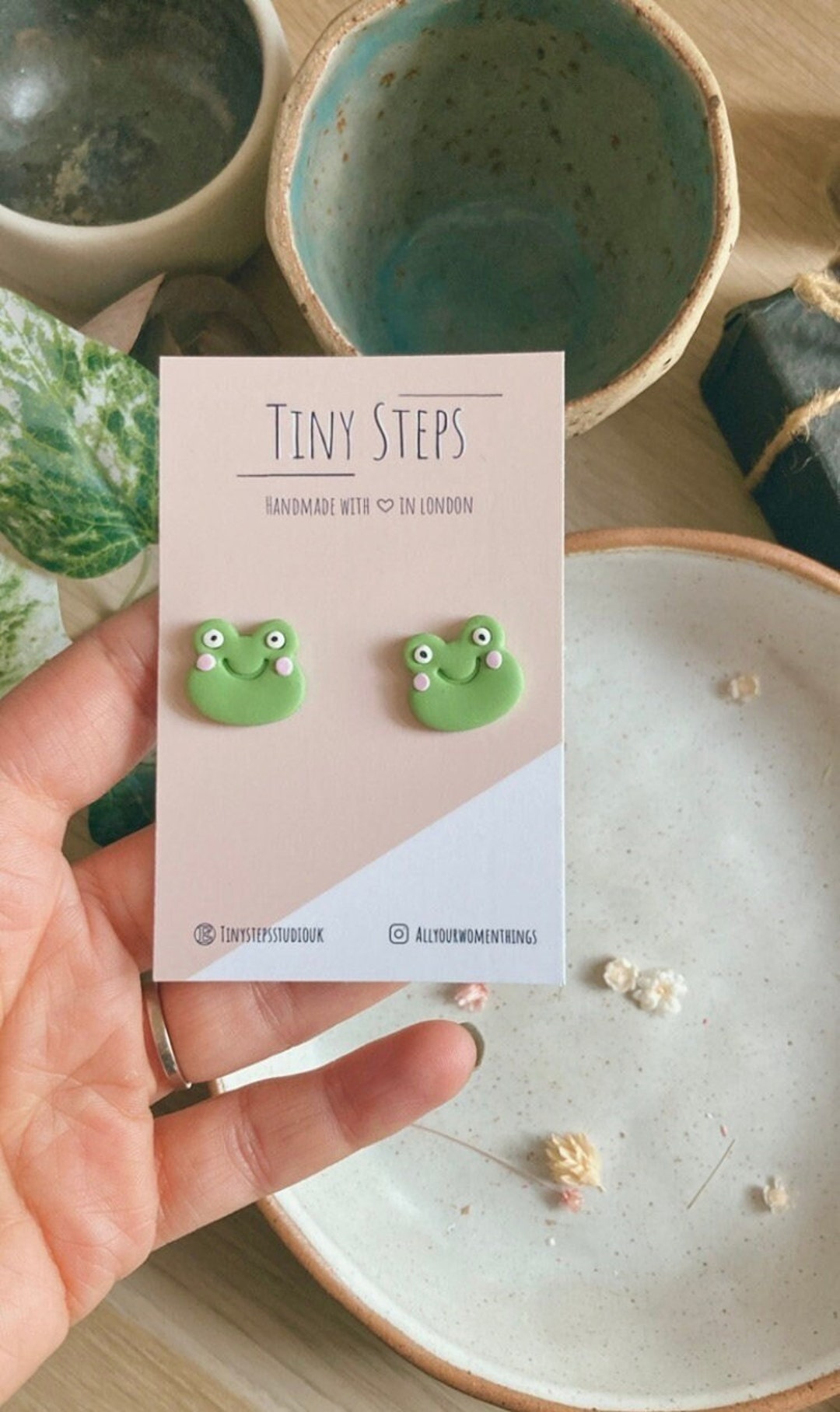 Frog Studs | Happy Cute Smiling Froggy Studs | Handmade Slow Made Polymer Clay Earrings | Gifts ...