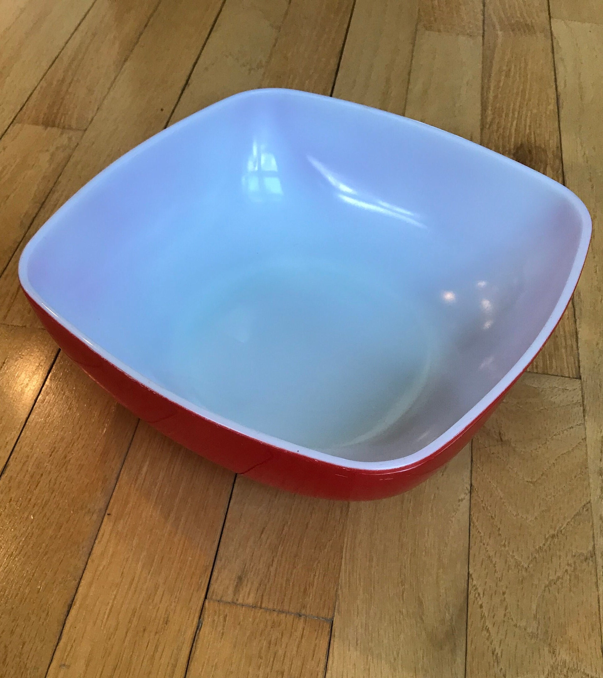 Vintage Red Square Hostess Pyrex Ovenware Glass Serving / Mixing Bowl ...