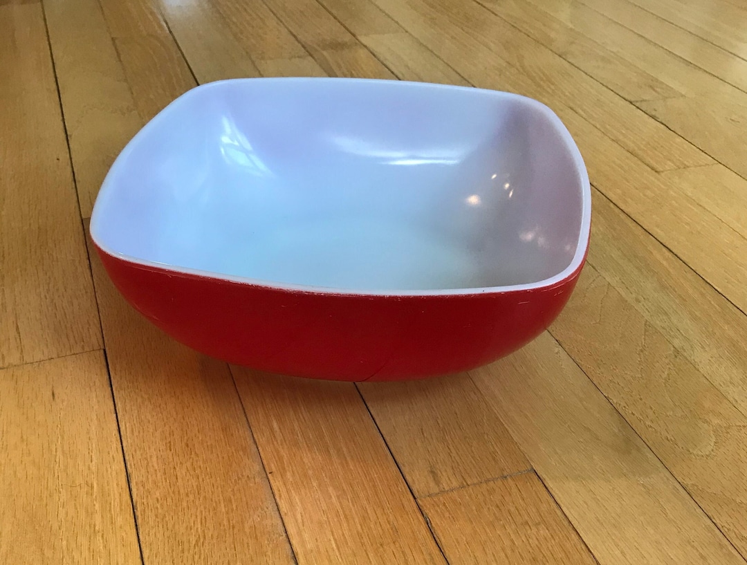 Vintage Red Square Hostess Pyrex Ovenware Glass Serving / Mixing Bowl ...