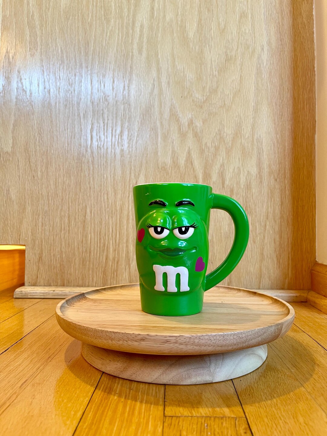 Cute Vintage Tall Green Raised Face 3D M&M Cup / Mug With Pink Hearts ...