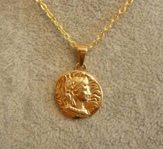 Greek God Golden Medallion Necklace Gift Boxed - Etsy