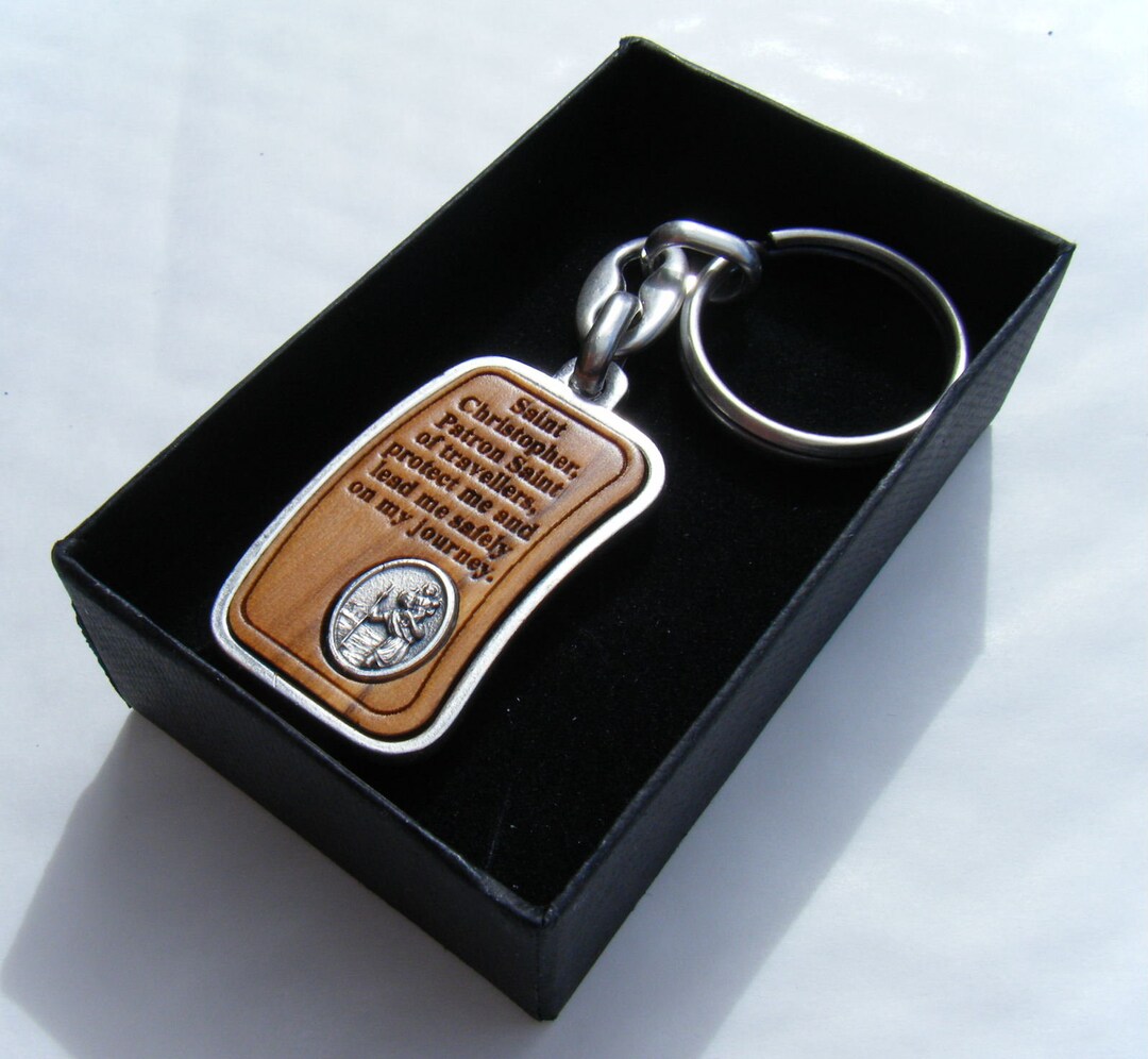 St Christopher Keyring Real Olive Wood With Metal Frame Gift Boxed - Etsy