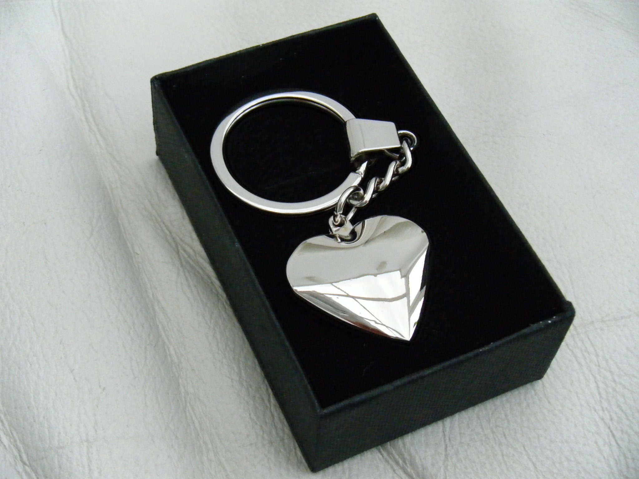 Love Heart Solid Chrome Metal Keyring Gift Boxed - Etsy UK