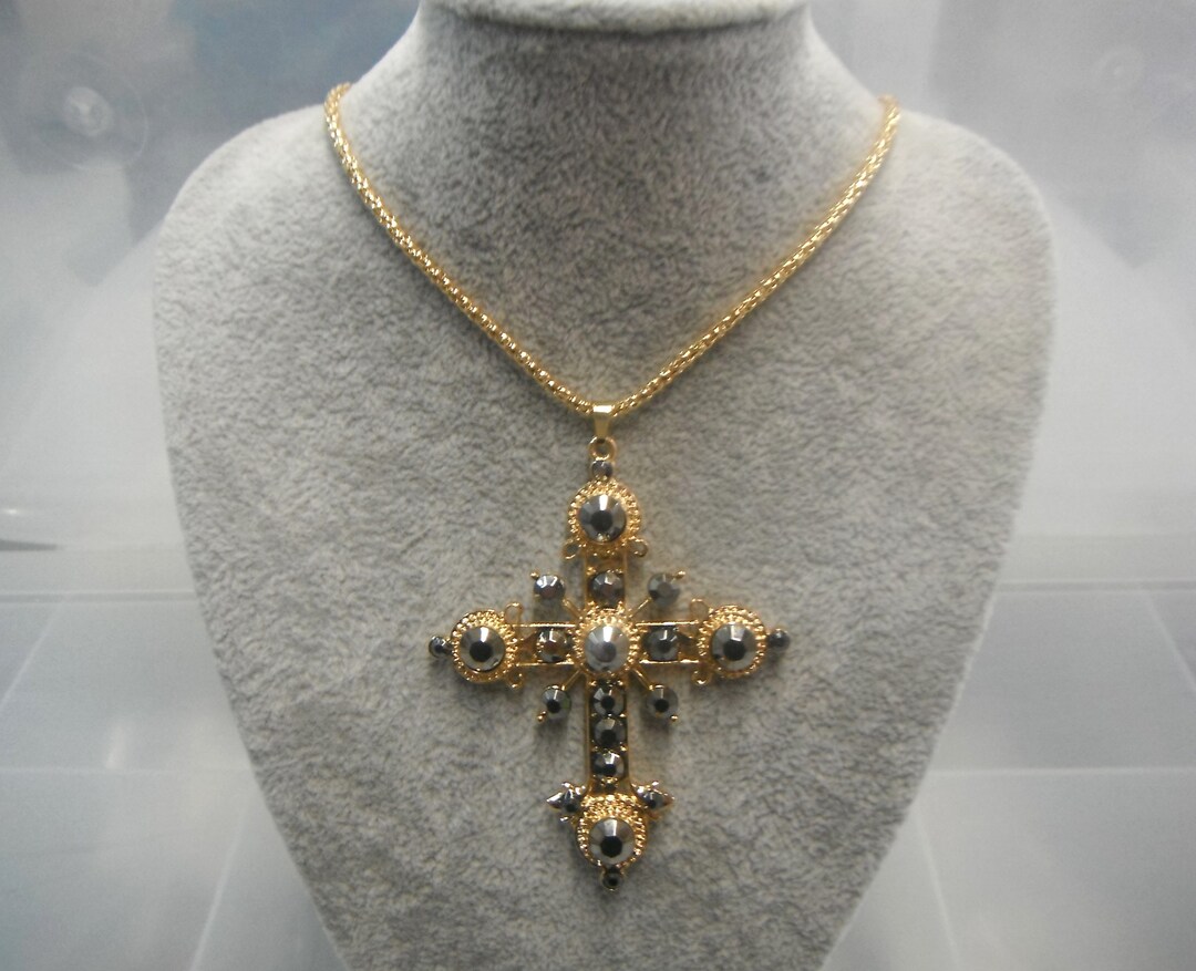 Rose Gold Colour Black Diamonate XL Cross Necklace Gift Boxed - Etsy
