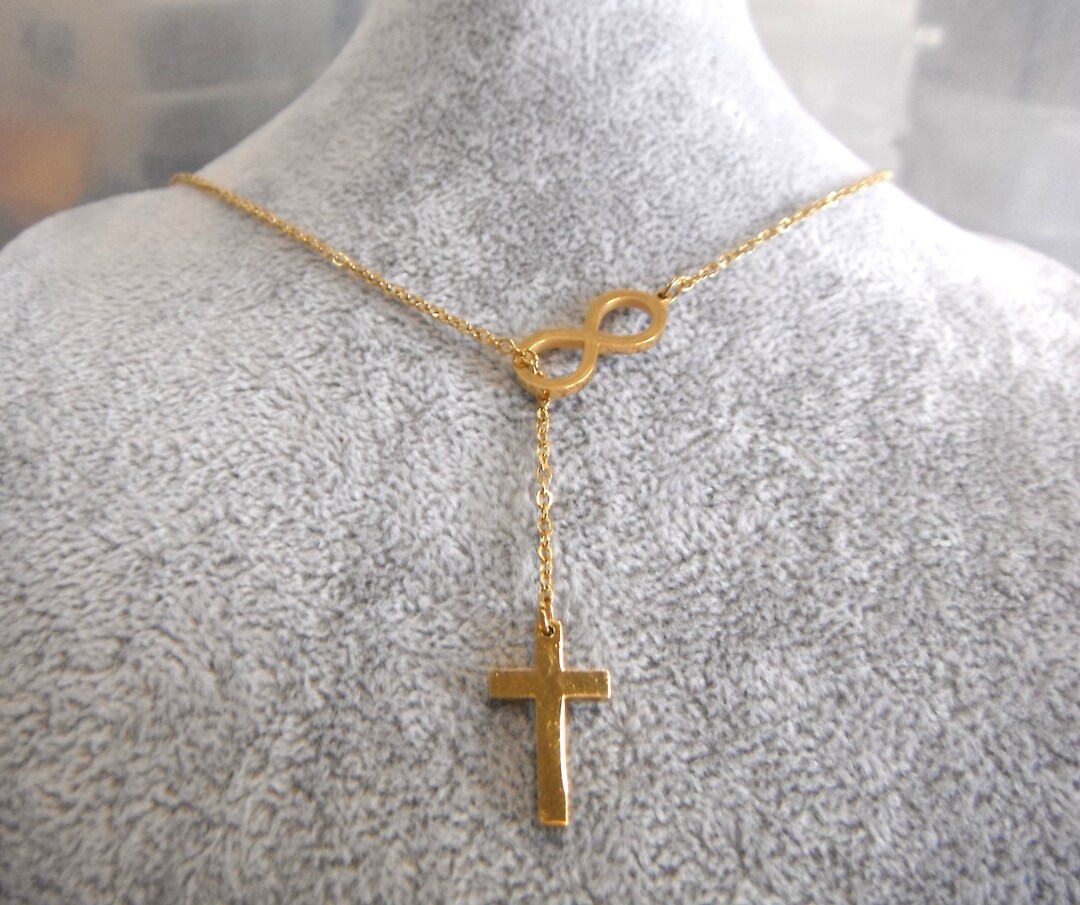 Golden Eternity Lariat Cross Necklace Gift Boxed - Etsy
