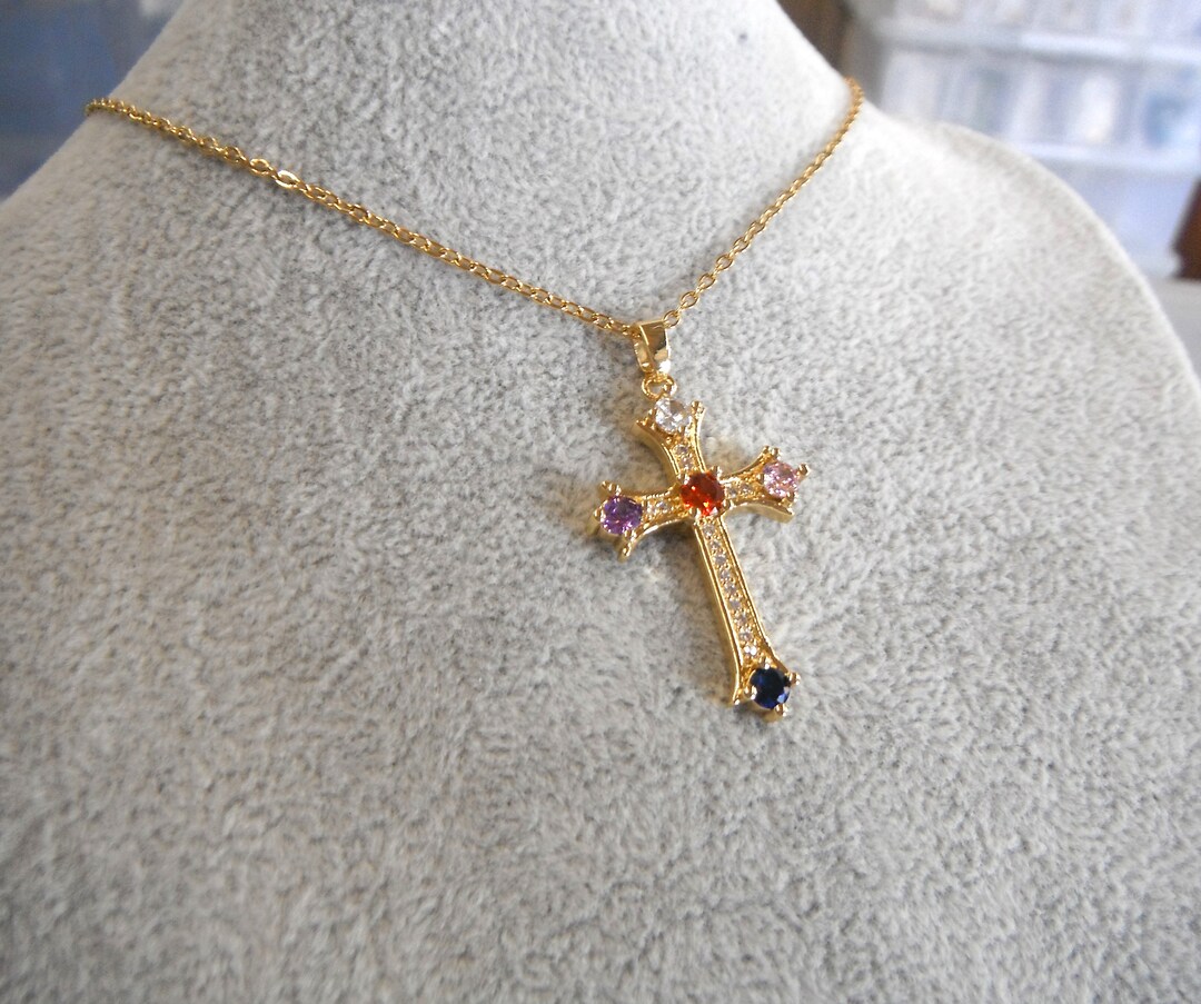 Beautiful Multi Colour Diaconate Cross Necklace Gift Boxed - Etsy