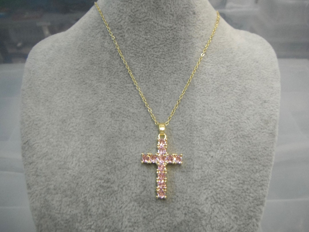 Beautiful Light Pink Golden Cross Necklace Gift Boxed - Etsy