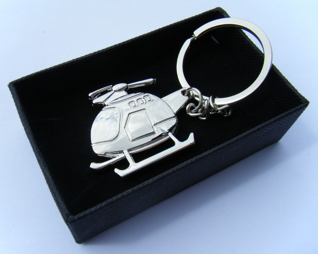 Helicopter Keyring Chrome Metal Keychain Gift Boxed - Etsy