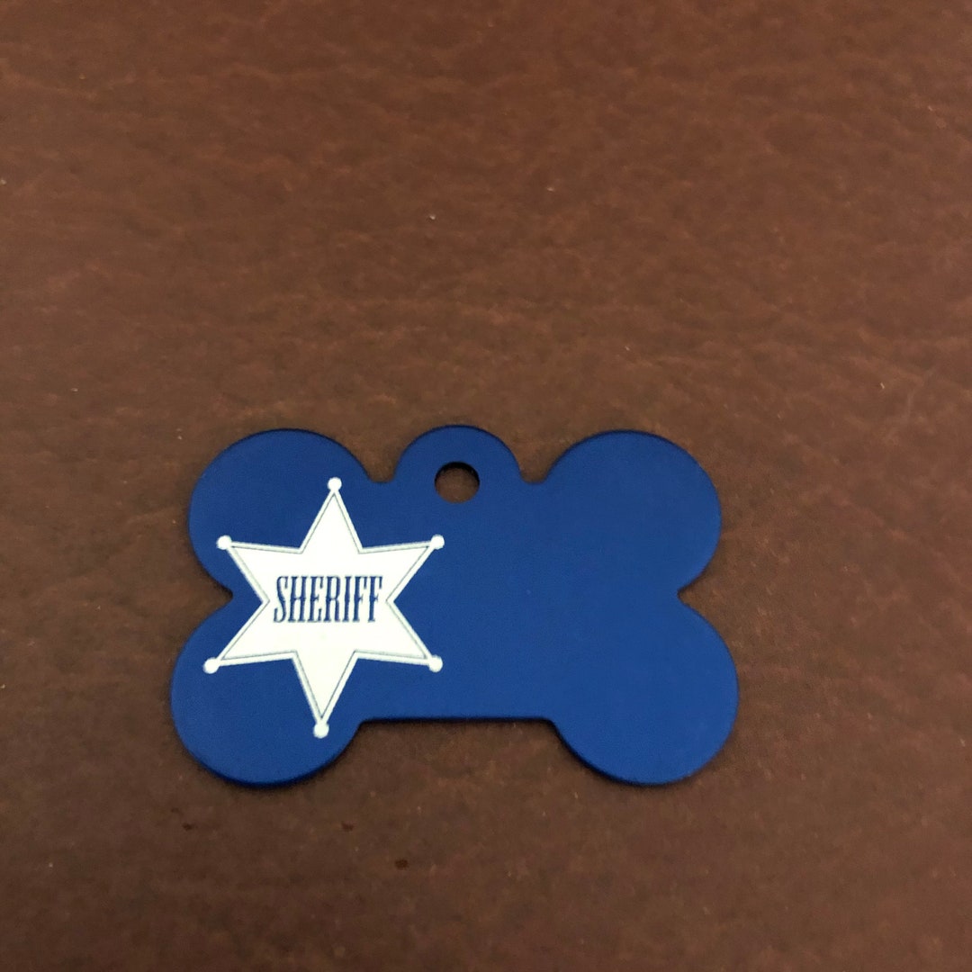 Sheriff Tag, Sheriff, Large Blue Dog Bone, Dog Tag, Personalized ...