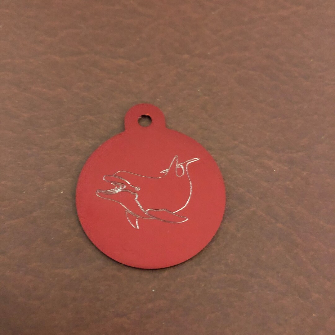 Dolphin, Large Circle Aluminum Tag Personalized Diamond Engraved Pet ...