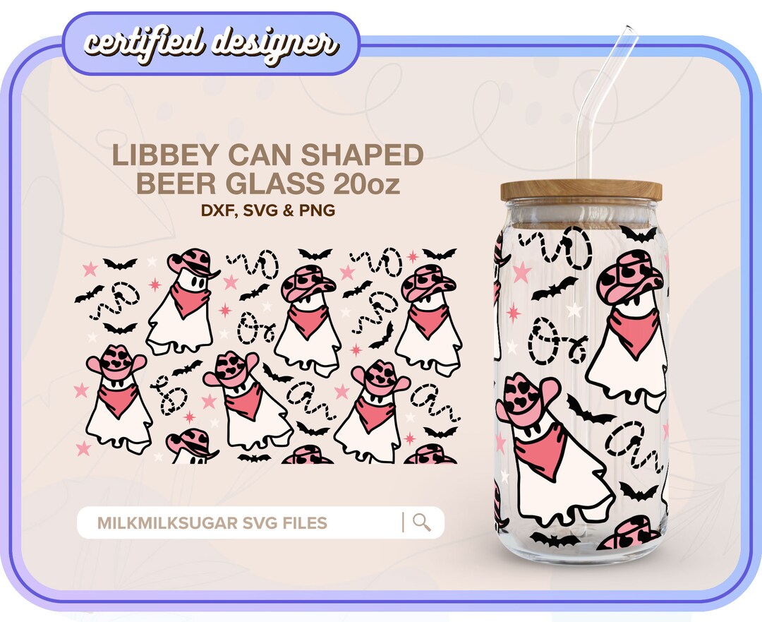 GHOST COWBOY SVG for Libbey 20oz Can Glass, Retro Halloween Svg, Cowboy ...