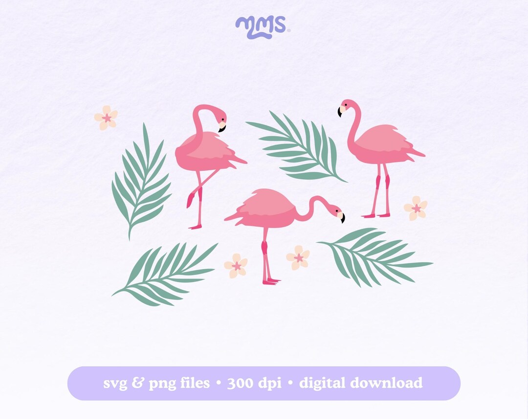 Flamingo Svg Cut File for Cricut or Silhouette, Tropical Leaves ...