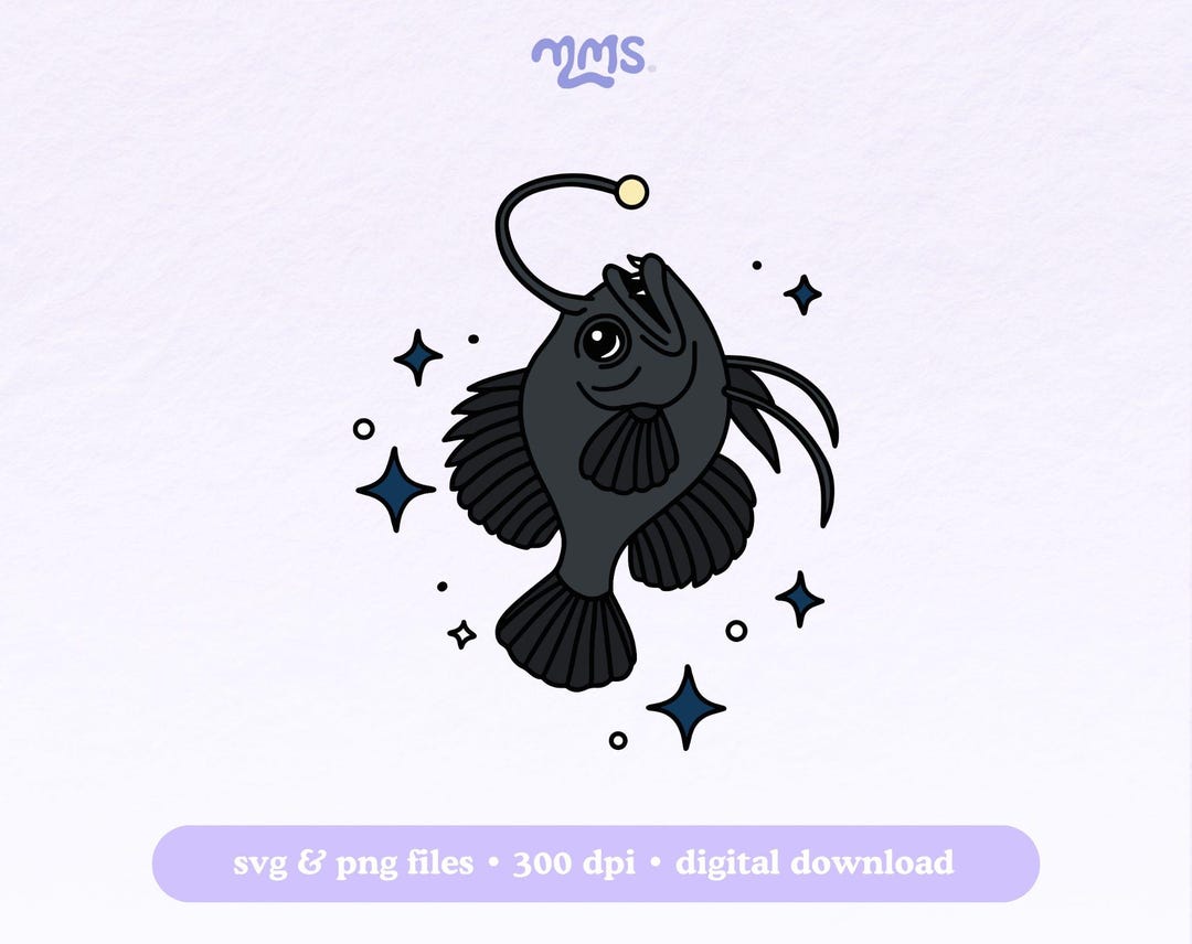Angler Fish Svg Cut File for Cricut, Cute Anglerfish Svg, Black ...