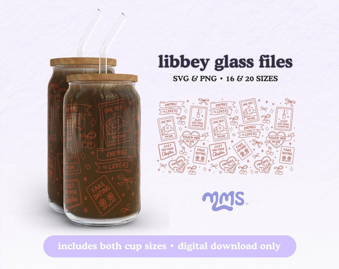Romantic Tropes Libbey Glass Wrap Png Svg, Booktok Romance Wrap for ...
