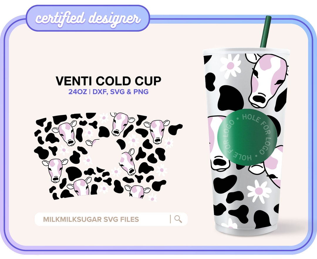 COW PRINT Svg for 24oz Venti Cold Cup for Cricut & Silhouette, Cute Cow ...