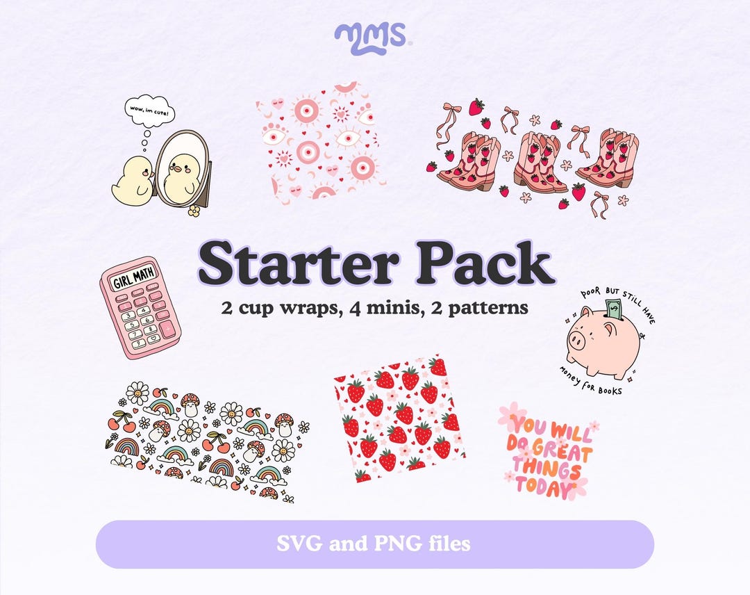 Trendy Digital File Starter Pack, Svg Cut Files & Pngs for Cricut, Use for Stickers, Bookmarks ...