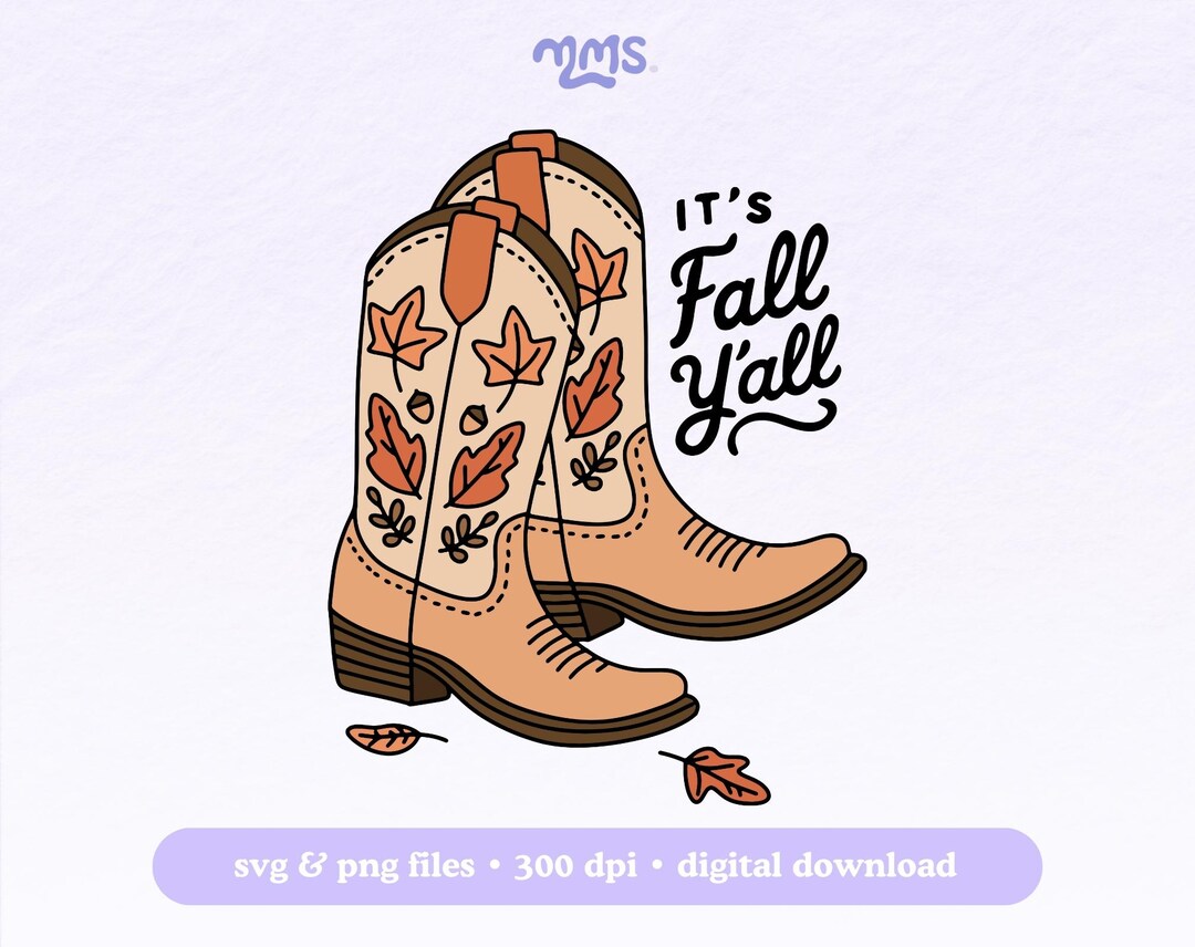 Fall Cowboy Boots Svg Png for Cricut, Fall Y'all Svg, Western Autumn ...