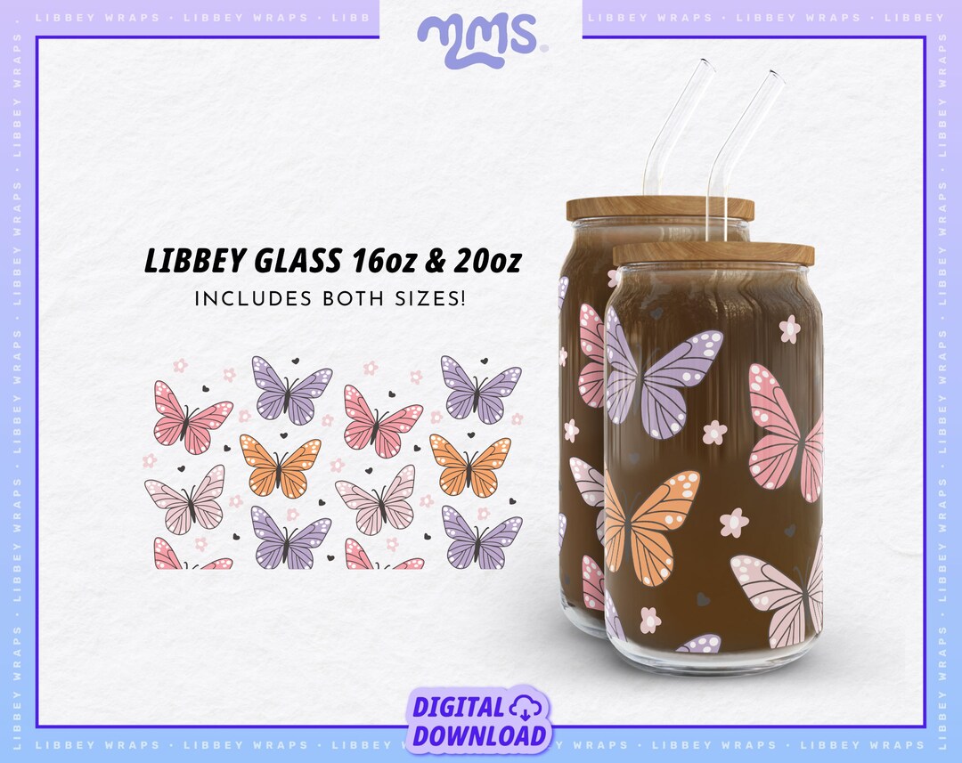 Spring Butterfly Svg Wrap for Libbey 16oz & 20oz Can Glass, Butterflies ...