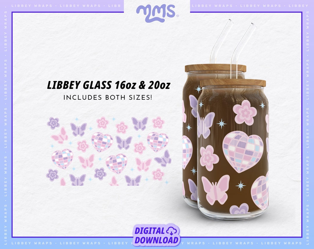 Y2K Disco Svg Wrap for Libbey 16oz & 20oz Can Glass, Retro Daisies ...