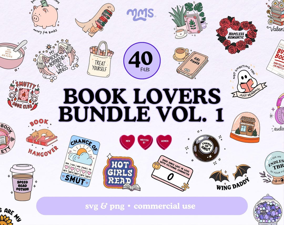 Book Lovers Svg Png Clipart Bundle, Cut Files for Cricut, Bookish ...