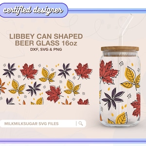 FALL LEAVES Autumn Fall Halloween Libbey 16oz Can Shaped Glass Svg File ...